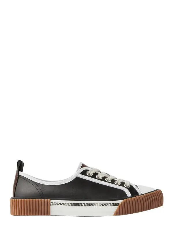 Versace Embossed Low-top Leather Sneakers With Lace-up Closure - Nero