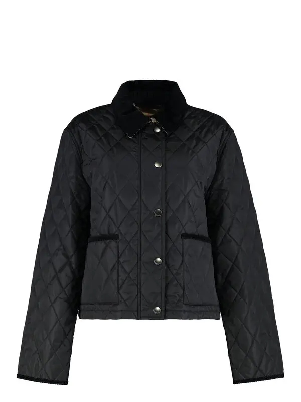 Burberry Cropped Quilted Nylon Jacket With Check Lining - Black