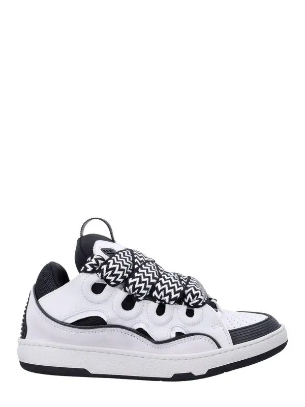 LANVIN Curb Leather Low Top Sneakers With Woven Laces - Bianco
