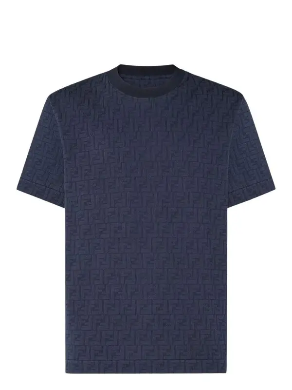 Fendi S Cotton Crew Neck T-shirt With All-over Logo Print - Navy
