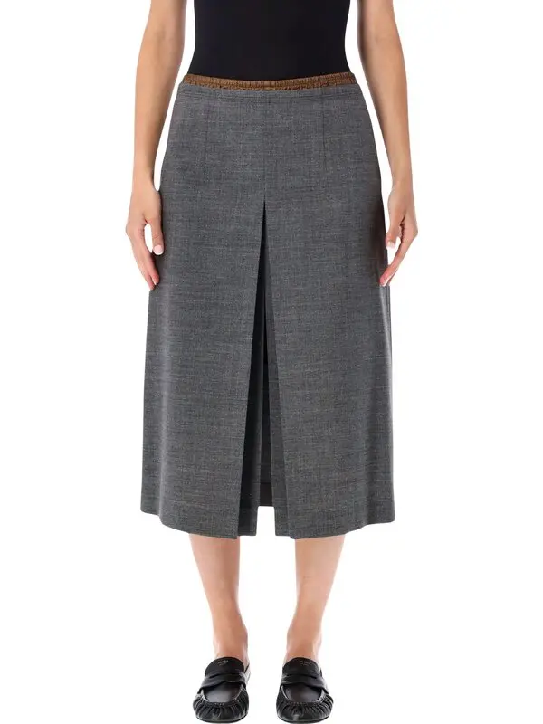 Prada Tailored Wool Midi Skirt With Front Slit - Grigio