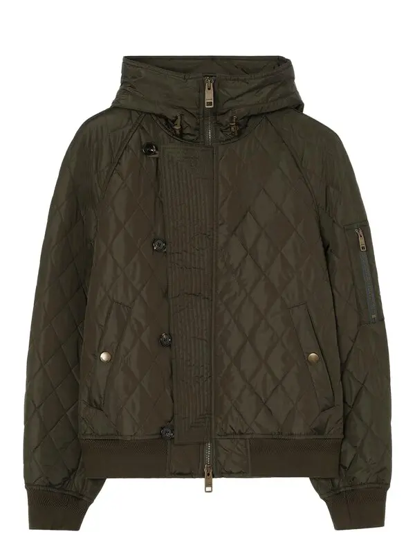 Burberry Quilted Hooded Bomber Jacket In Lightweight Nylon - Verde