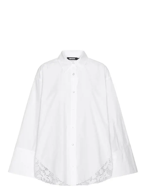 ROTATE BY BIRGER CHRISTENSEN Oversized Cotton Shirt With Scalloped Lace Detail - Bianco