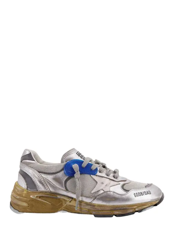 GOLDEN GOOSE Leather & Canvas Running Dad Sneaker With Side Star - Silver