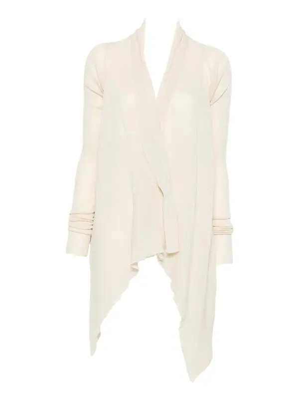 Rick Owens Virgin Wool Relaxed Fit Long Sleeve Cardigan - Bianco