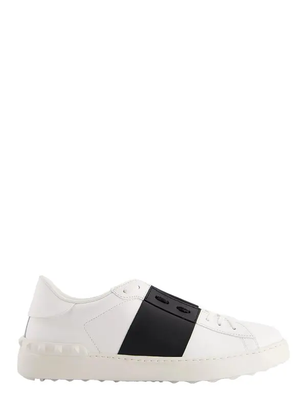 Valentino Garavani Contrast Calfskin Lace-up Sneakers With Rubber Studded Sole - Bianco