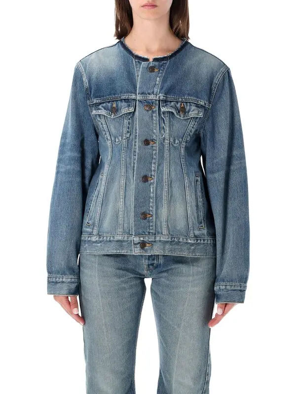 Balenciaga Hourglass Distressed Denim Jacket - Blu