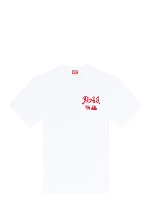 DIESEL® Crew Neck T-shirt With Flocked Chest Logo And Flocked Back Print - Bianco