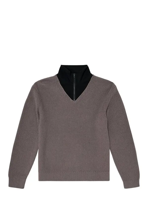 DIESEL® Ribbed Wool-cotton Half-zip High-neck Sweater - Grigio