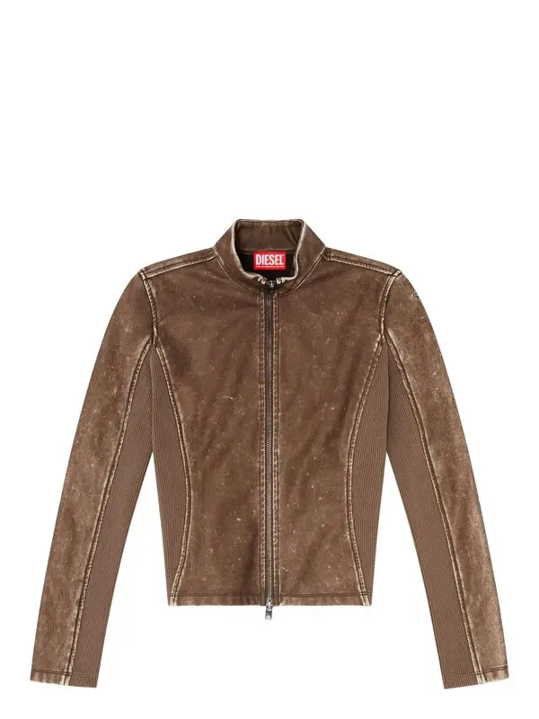 DIESEL® Lightweight Bonded Biker Jacket With Band Collar And Embossed Oval D - Marrone