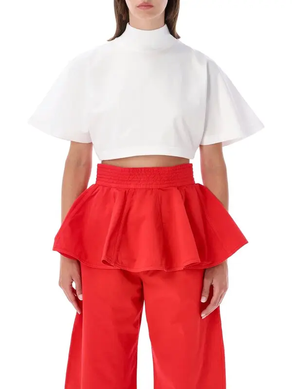 Alaïa Cropped Mock Neck Boxy Top - Bianco