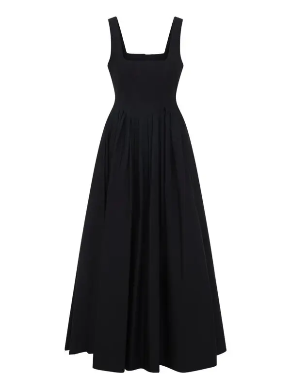 Sportmax Cotton Midi Dress With Square Neckline - Black