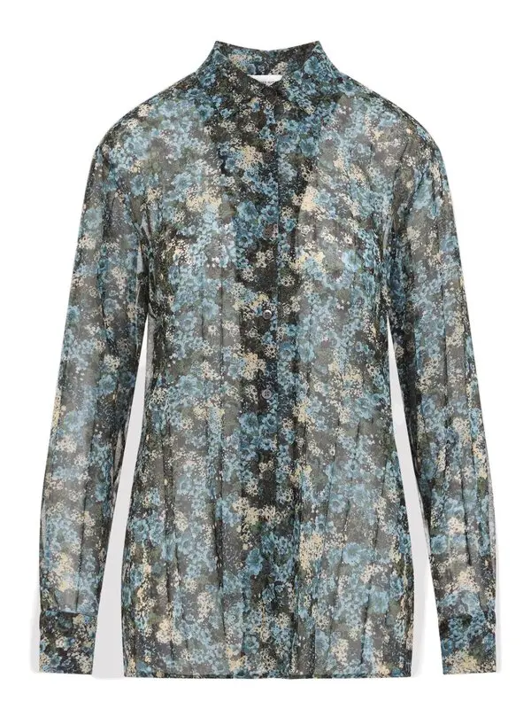 Dries Van Noten Floral Print Sheer Shirt - Blue