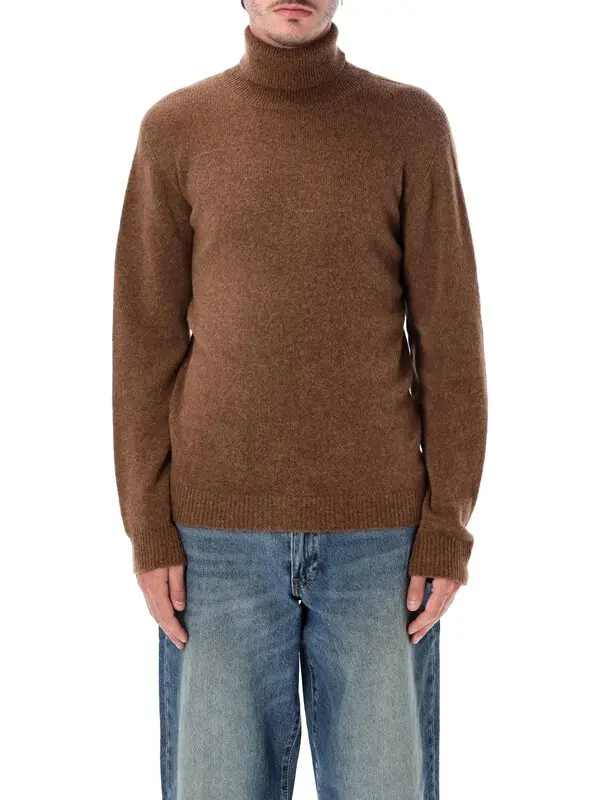 ROBERTO COLLINA Camel Wool Blend Turtleneck Sweater - Tobacco