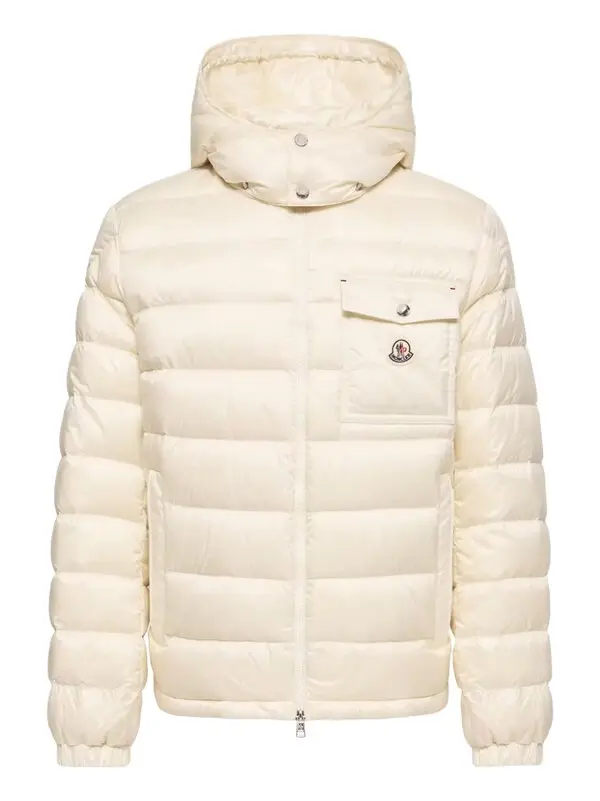 Moncler Quilted Down Jacket With Detachable Hood And Tricolor Accent - Bianco