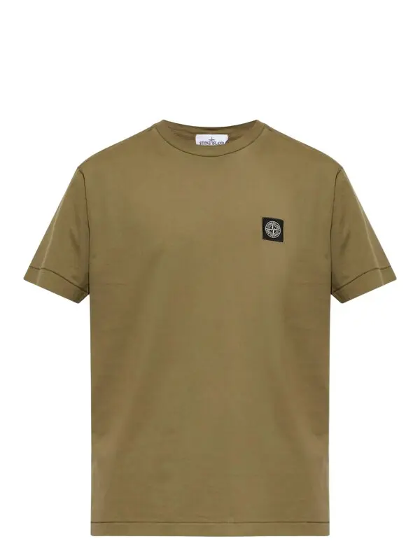 Stone Island No-ribbed Neckline Slim Fit T-shirt With Compass Logo Patch - Verde