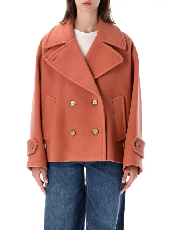 Chloé Virgin Wool Double Breasted Coat - Cedar Pink