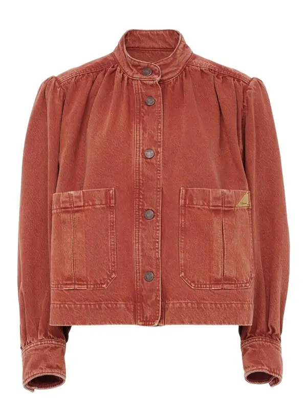 Chloé Logo Denim Jacket With Patch Pockets - Marrone