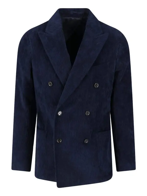 LARDINI Tailored Double-breasted Notched Lapel Blazer - Blue