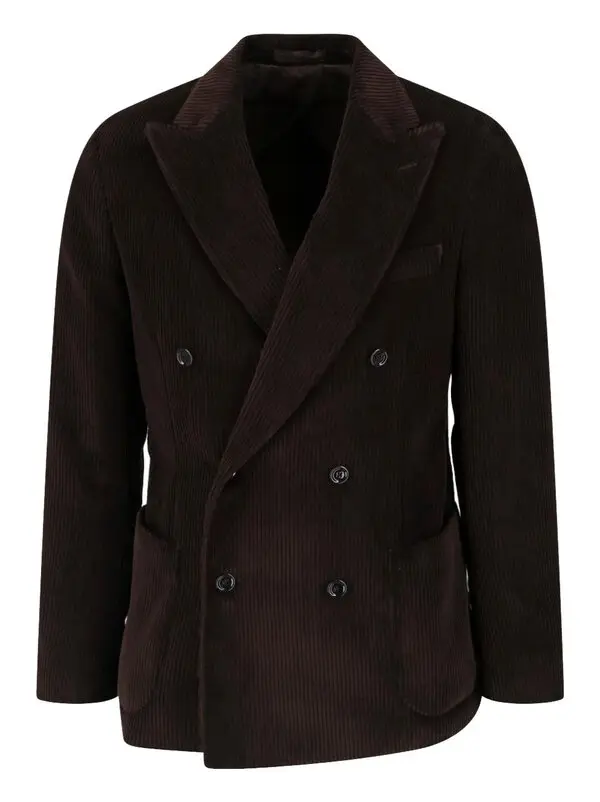 LARDINI Tailored Double-breasted Notched Lapel Blazer - Brown