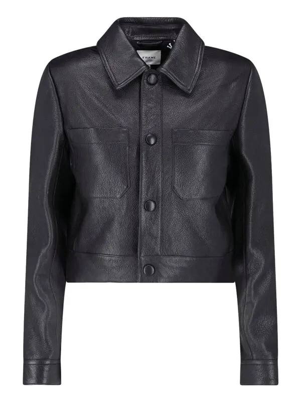 FRAME 100% Lamb Leather Classic Collar Jacket - Black