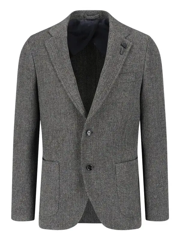 LARDINI Herringbone Wool Blazer - Grey