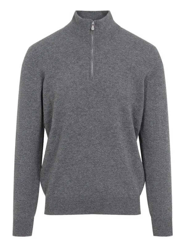 Brunello Cucinelli Cashmere Half-zip Pullover Sweater - Grey