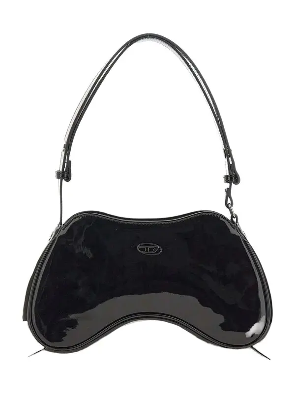 DIESEL® Shiny Mini Shoulder Handbag With Oval D Logo - Nero