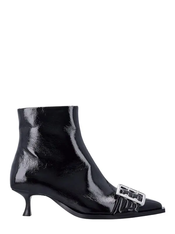 GANNI Patent Leather Ankle Boots With Silver-tone Buckle - Nero