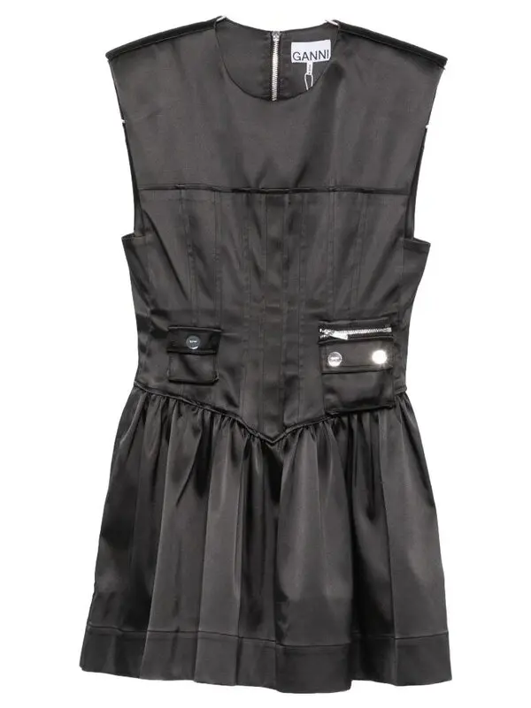 GANNI Corset Mini Dress With Zip Details - Black
