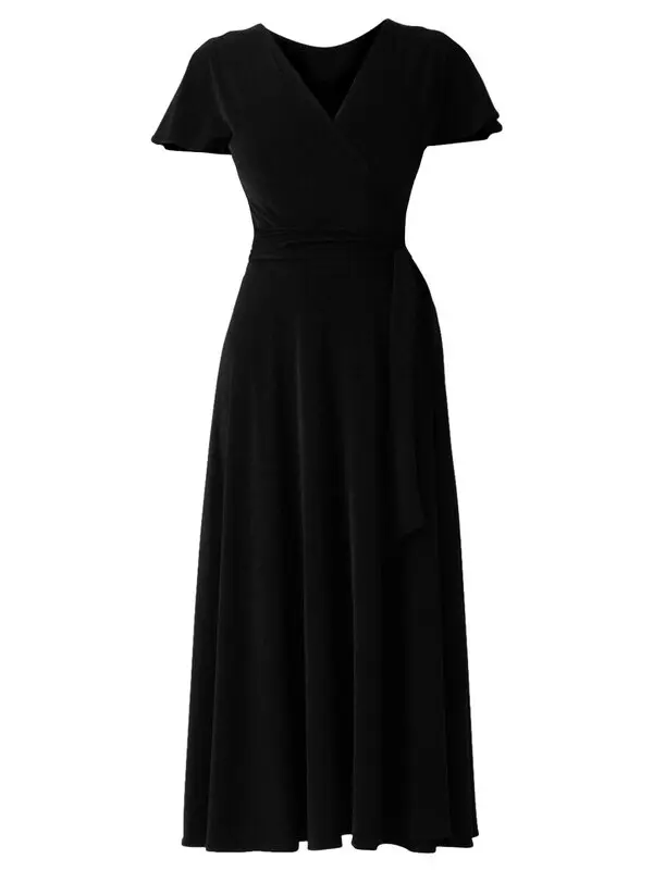 SACHA DRAKE Flute Sleeve Reverse Wrap Midi Dress - Black