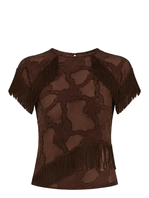 Carmen Says Floral Textured Fringe Top - Brown