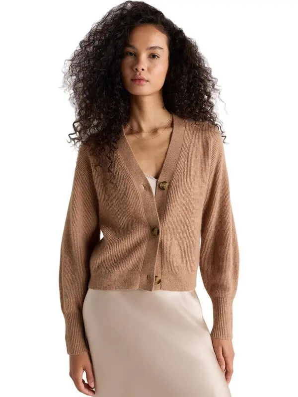 Quince Lightweight Baby Alpaca Cropped V-neck Cardigan - Dune Camel
