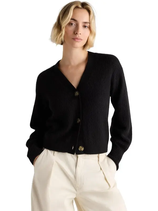 Quince Lightweight Baby Alpaca Cropped V-neck Cardigan - Soft Black
