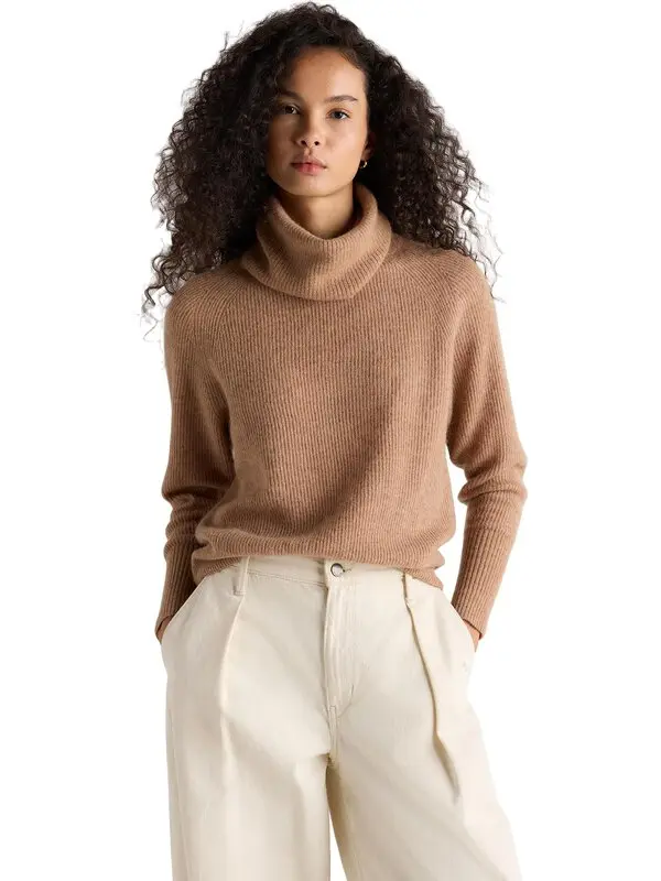 Quince Lightweight Baby Alpaca Turtleneck Sweater - Dune Camel