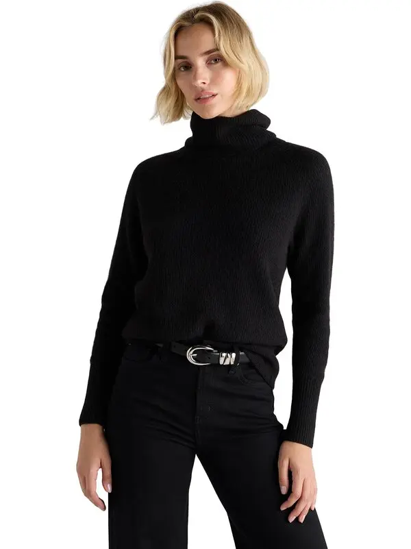 Quince Lightweight Baby Alpaca Turtleneck Sweater - Soft Black