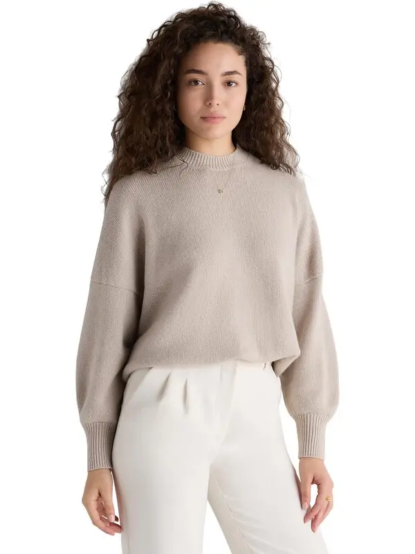 Quince 100% Mongolian Cashmere Slouchy Crewneck Sweater With Blouson Sleeves - Heather Cloud Beige