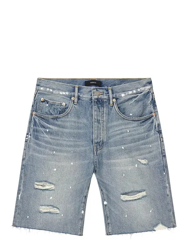 PURPLE BRAND Painterly Rip Denim Shorts - Blue