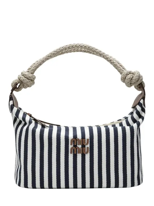 Miu Miu Striped Canvas Hobo Bag With Rope Handle - Blue