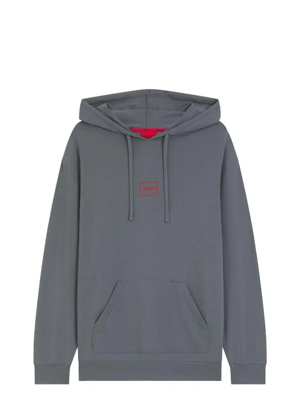 Hugo Relaxed-fit Hoodie In Stretch Cotton With Logo Print - Grey