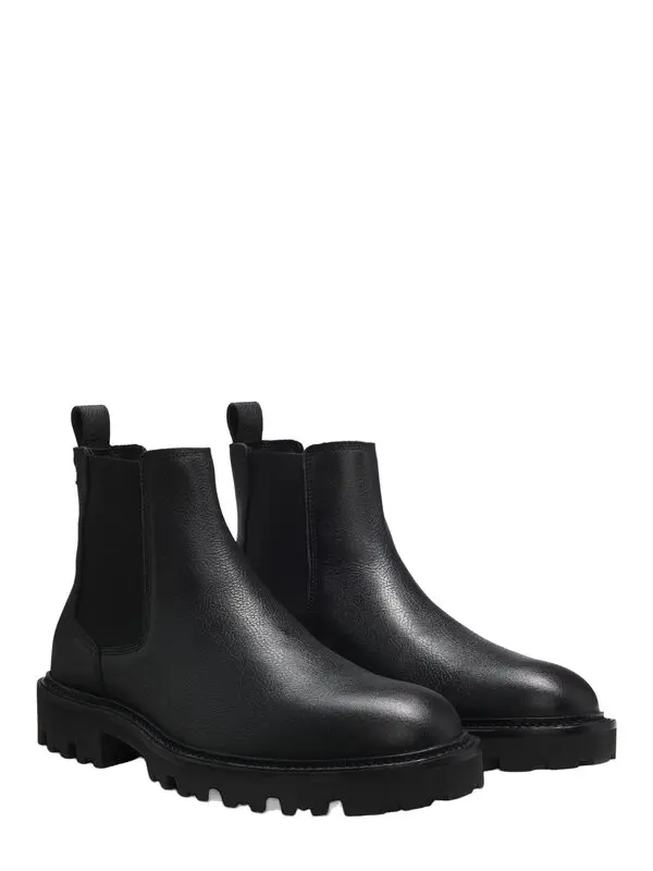 BOSS Grained Leather Chelsea Boots With Elastic Side Panels - Black