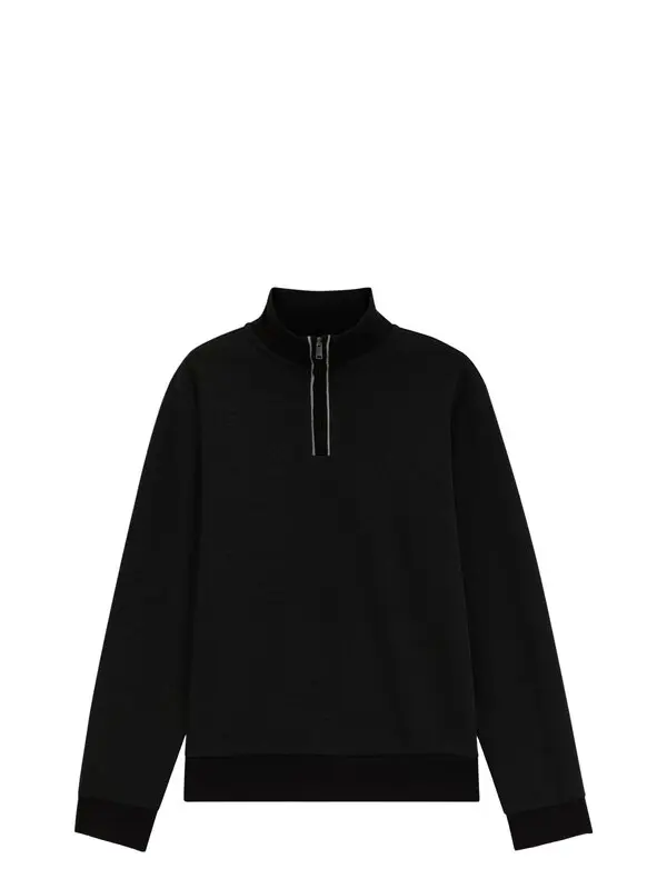 BOSS Funnel Neck Zip Sweatshirt In Pure Cotton - Black