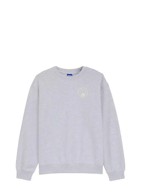 Hugo Crewneck Sweatshirt With Graphic Prints In Cotton Terry - Light Grey