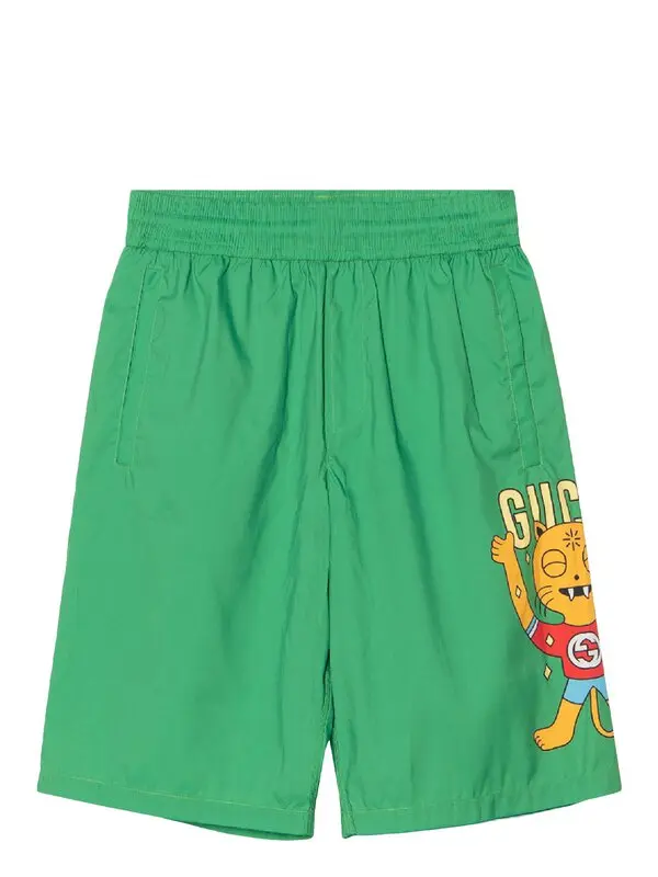 Gucci Graphic Print Drawstring Shorts - Green