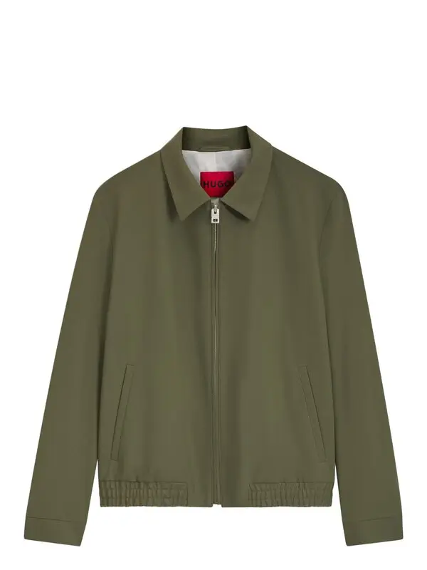 Hugo Slim-fit Wool-blend Poplin Jacket With Zip Closure - Light Green