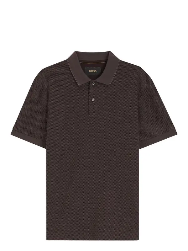 BOSS Knit Polo Shirt In Two-tone Cotton - Light Brown
