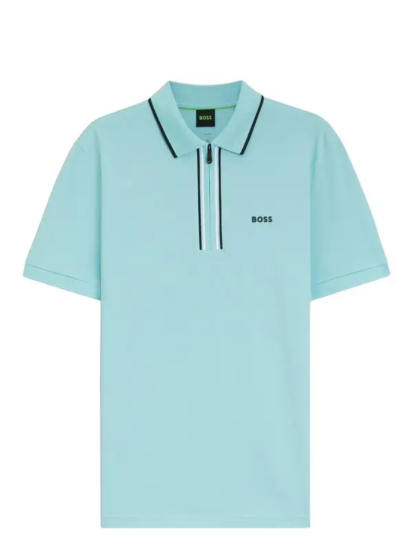 BOSS Active Slim-fit Polo Shirt In Moisture-wicking Stretch Cotton - Light Blue