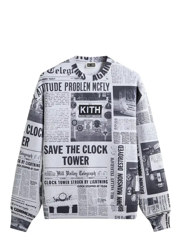 Kith For Back To The Future Newspaper All-over Printed Nelson Crewneck - Grey