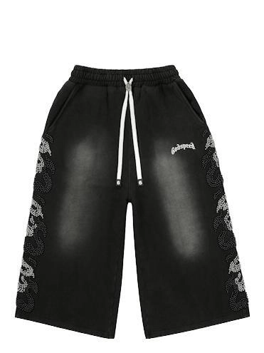 GODSPEED Embellished Studded Three-quarter Length Shorts - Black