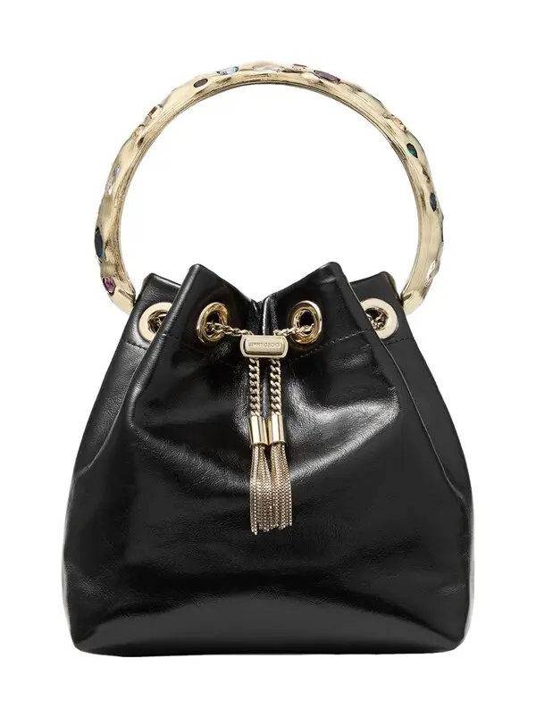 JIMMY CHOO Bon Bon Bucket Bag With Crystal Handle - Black/multi/gold